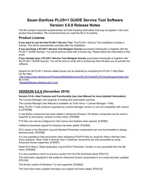 Sauer-Danfoss PLUS+1 GUIDE Service Tool Software Version 5.0.8 ...
