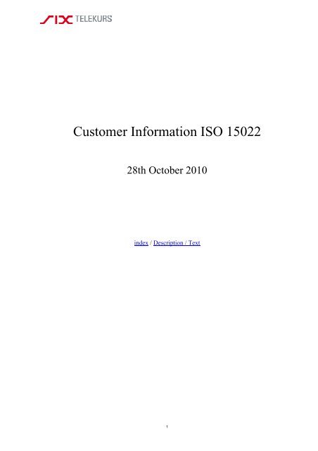 Customer Information ISO 15022 - SIX Financial Information