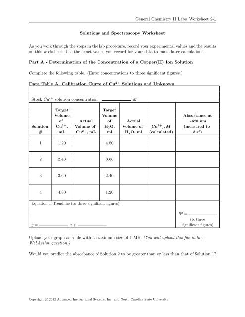 General Chemistry II Labs Worksheet 2-1 Solutions ... - WebAssign