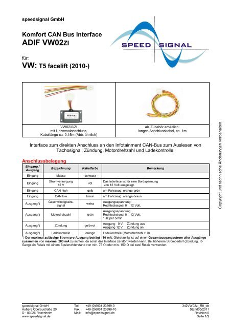 Komfort CAN Bus Interface ADIF VW02ZI - speedsignal.de