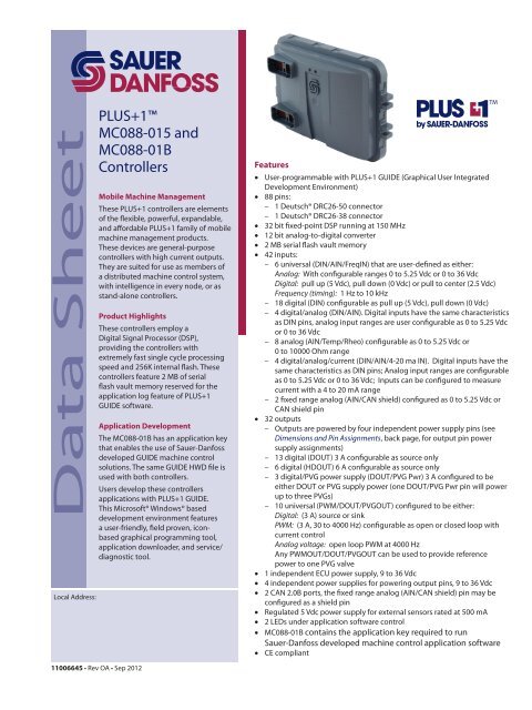 PLUS+1 MC088-015 and MC088-01B Controllers - Sauer-Danfoss