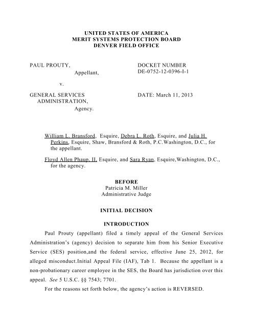 united states of america merit systems protection board