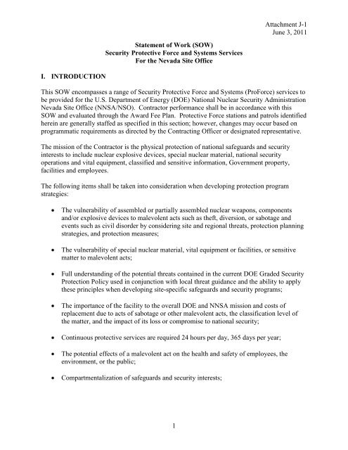 Statement of Work - National Nuclear Security Administration ...