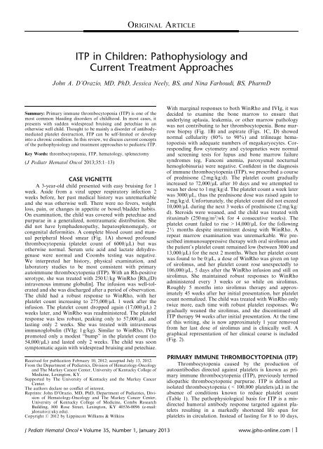 ITP in Children: Pathophysiology and Current Treatment Approaches