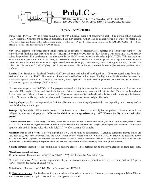 PolyCAT Aâ ¢ Columns