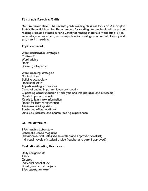 7th grade Reading Skills