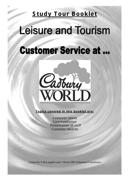 Leisure & Tourism Customer Services workbook - Cadbury World
