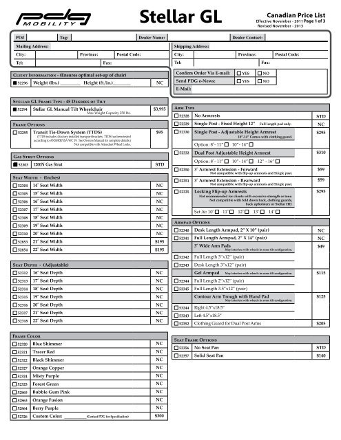 Standard Order Form - PDG Mobility Technologies