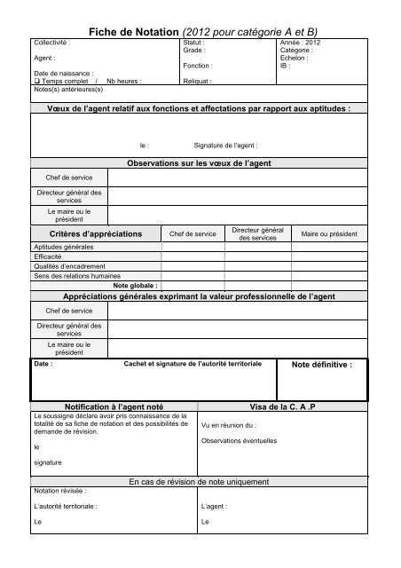 Fiche de Notation (2012 pour catÃ©gorie A et B) - CDG27
