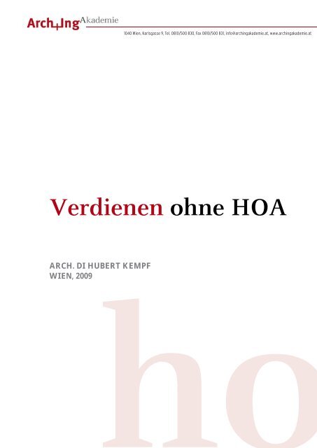 Verdienen ohne HOA - Dipl. Ing. Hubert Kempf