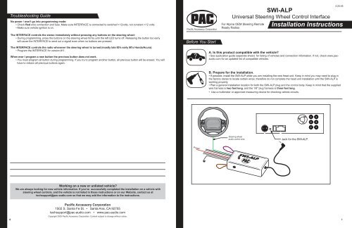 Installation Instructions - Pacific Accessory Corporation - PAC Audio