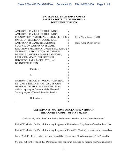 Defendant's motion for clarification