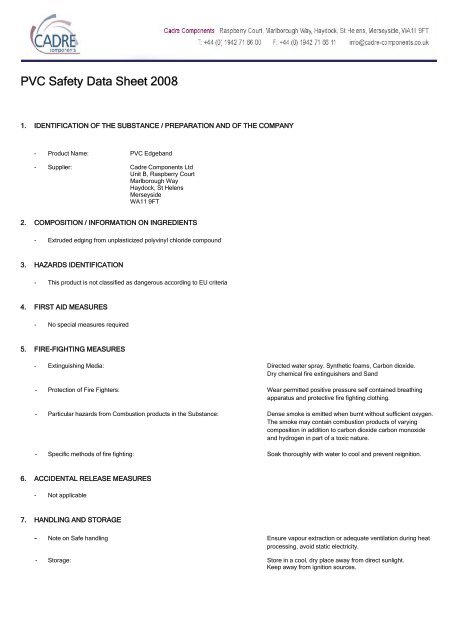 PVC Safety Data Sheet 2008 - Cadre Component