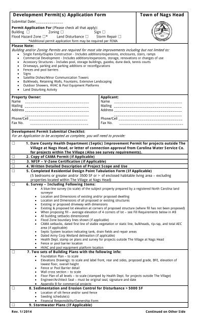 Development Permit Application Form Town of Nags Head