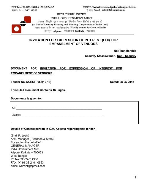 invitation for expression of interest (eoi) - The India Government Mint ...