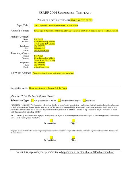 ESREF 2004 SUBMISSION TEMPLATE