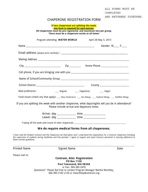 CHAPERONE REGISTRATION FORM - Centrum