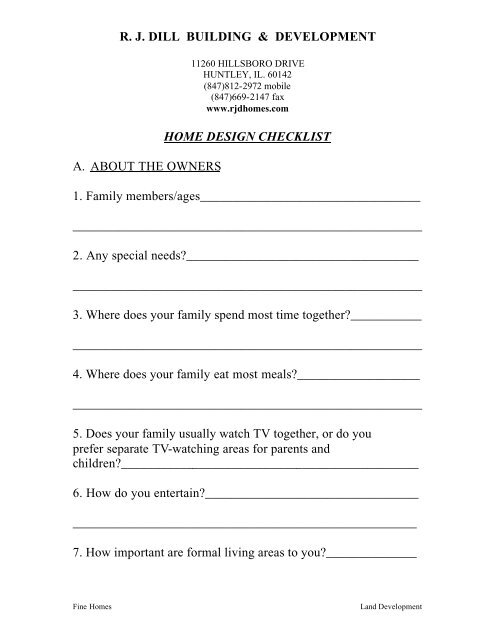 Design Checklist - RJ Dill Building & Development