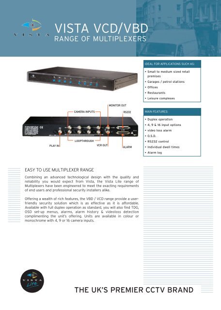 VISTA CCTV VCD/VBD Range of Multiplexers
