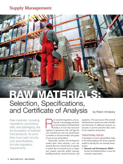 Raw Materials: Selection, Specifications, and Certificate of Analysis