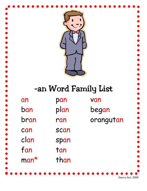 -an Word Family List - Little Book Lane