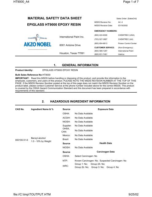 material safety data sheet epiglass ht9000 epoxy resin - datasheets ...