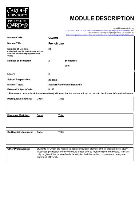 MODULE DESCRIPTION - Cardiff Law School