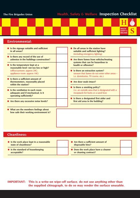 Safety Representatives Checklist - Fire Brigades Union