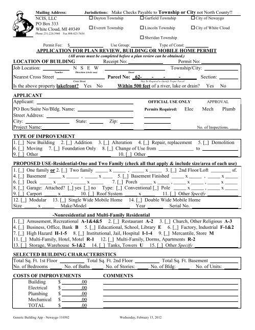 Building Permit Application - North Country Inspection Services, LLC