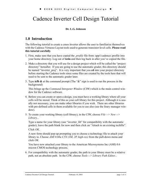 Cadence Inverter Cell Design Tutorial