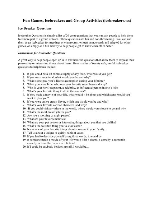 Inappropriate Ice Breaker Questions - werohmedia