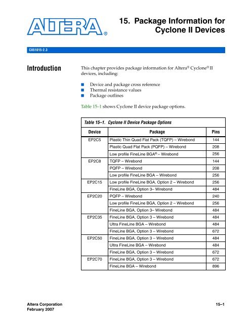 Package Information for Cyclone II Devices - Altera