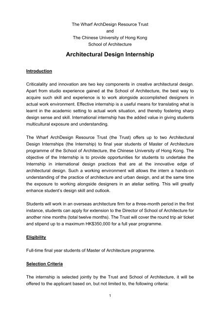 Architectural Design Internship - School of Architecture - The ...