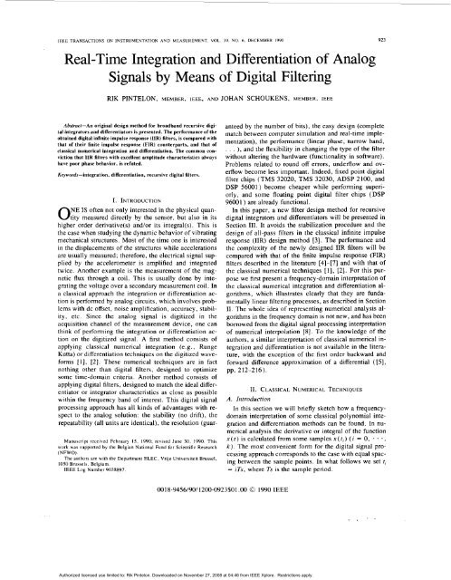 Real-time integration and differentiation of analog signals by means ...