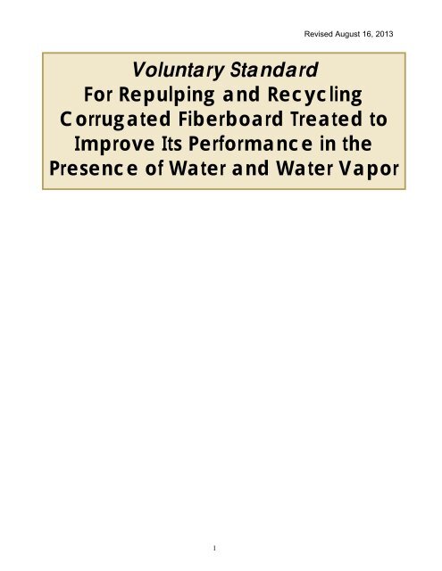 Voluntary Standard For Repulping and Recycling Corrugated ...