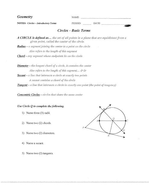 Geometry Circle Terms