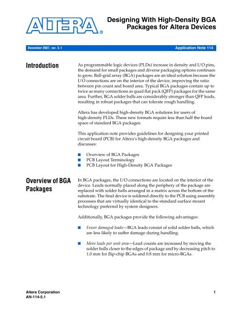 AN 114: Designing with High-Density BGA Packages for Altera ...