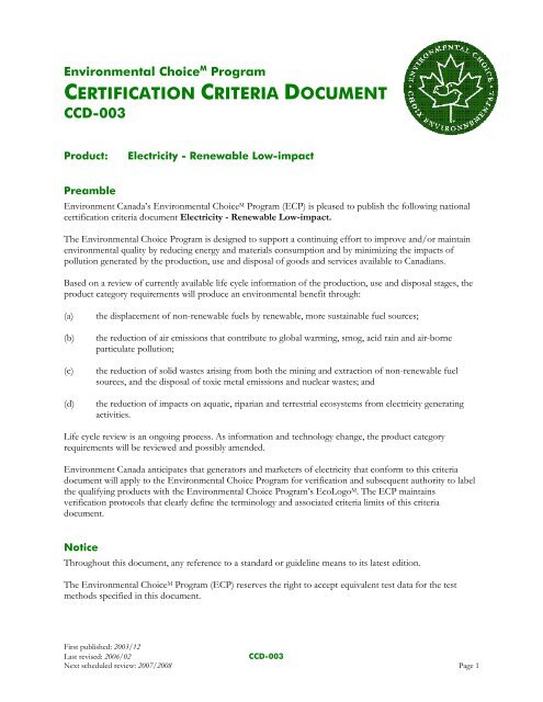 certification criteria document ccd-003 - EcoLogo