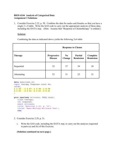Solutions to Assignment 3 - BIOS 6244 Analysis of Categorical Data