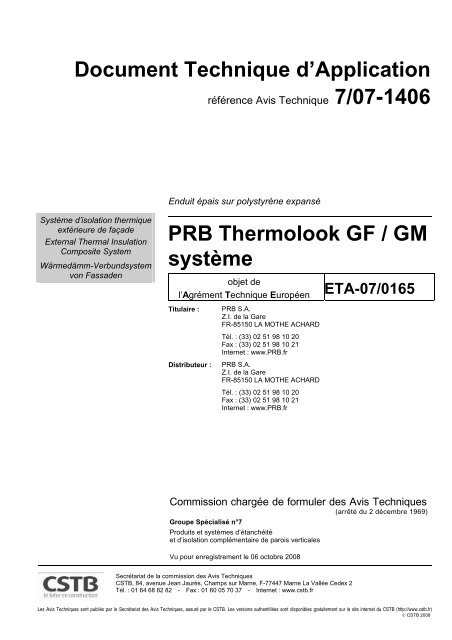 Document Technique d'Application PRB Thermolook ... - Econology