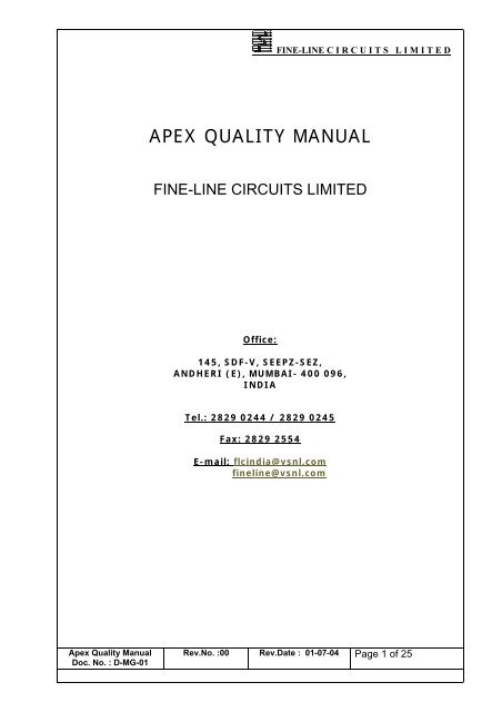 APEX QUALITY MANUAL - Fine-Line Circuits Limited