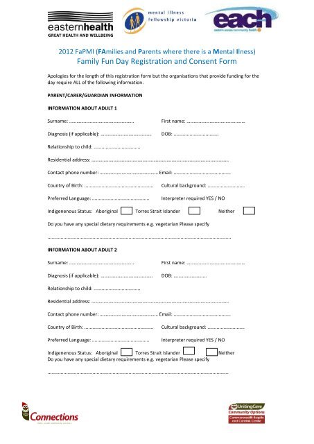 Family Fun Day Registration and Consent Form - Eastern Health