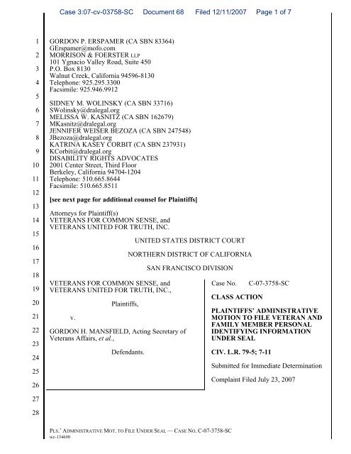 Administrative Motion for Leave to File Documents Under Seal