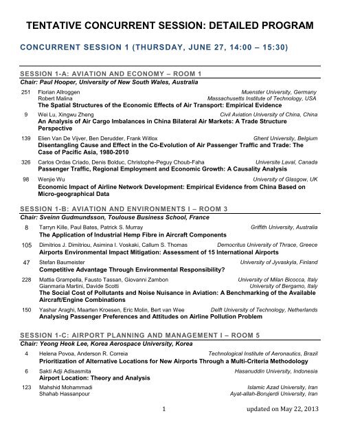 Tentative Concurrent Session Detailed Program