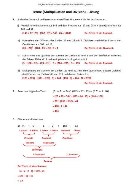 Terme (Multiplikation und Division) - LÃ¶sung - Mathe-oli.de