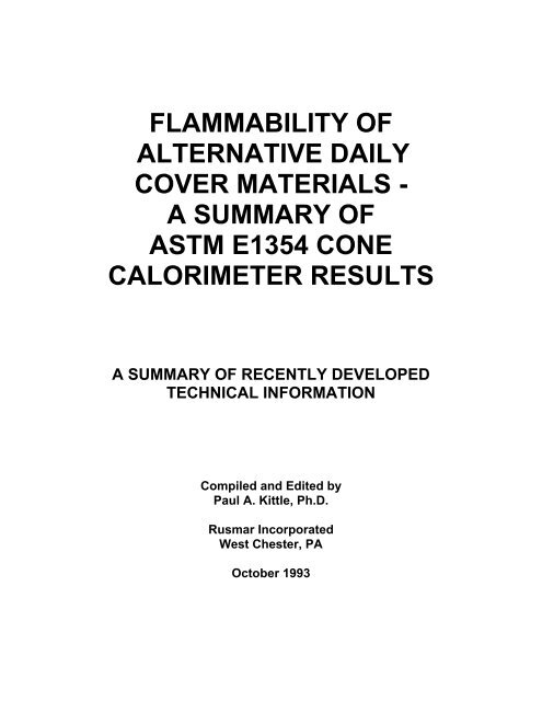 A Summary of ASTM E1354 Cone Calorimeter