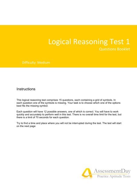 Logical Reasoning Test 1 - Aptitude Test Logical Reasoning Test 1 - Aptitude Test