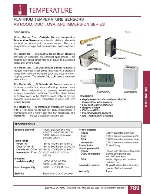 Catalog Page: Platinum Temperature Sensors - Kele