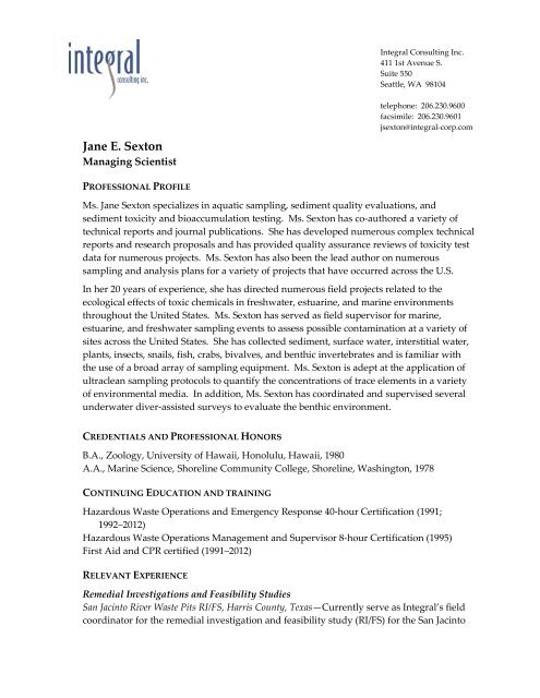 Download Full Resume - Integral Consulting Inc.
