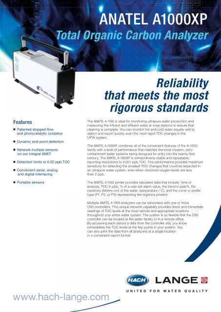ANATEL A1000XP TOC Analyzer for ultrapure ... - HACH LANGE